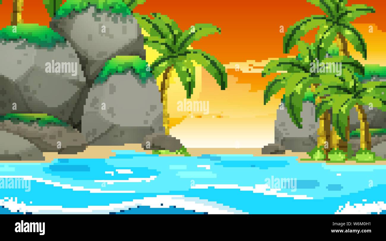 Empty nature beach ocean coastal landscape illustration Stock Vector ...