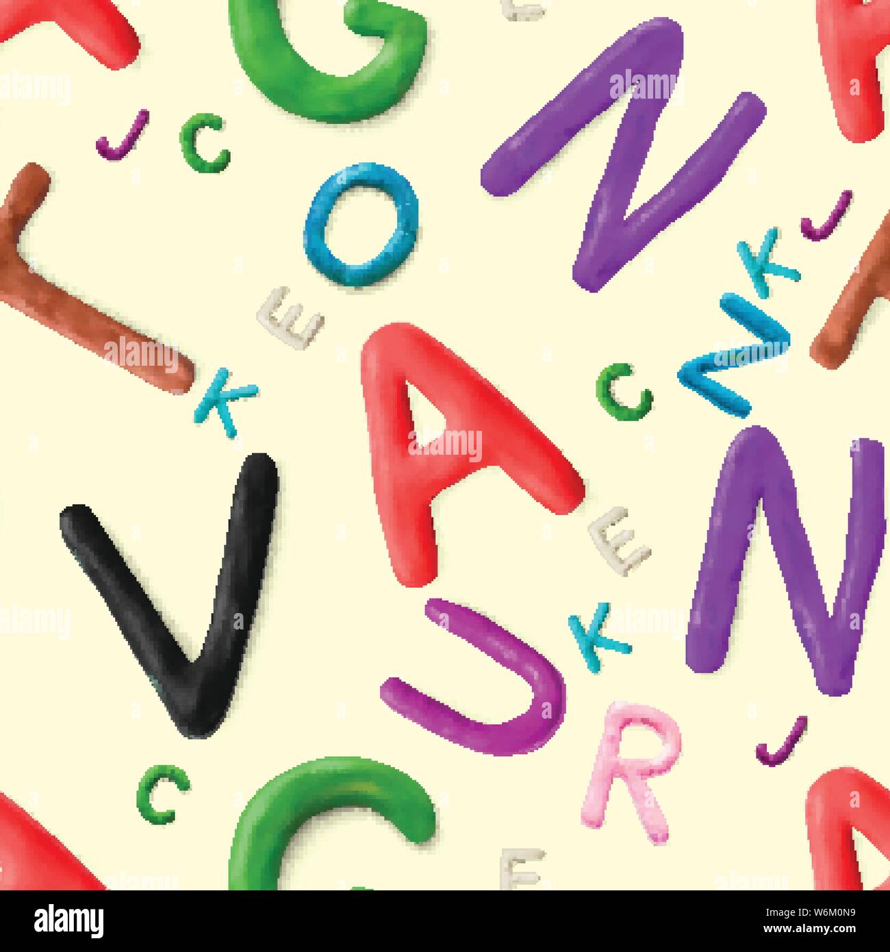 Seamless pattern with alphabet. Handmade modeling clay letters ...