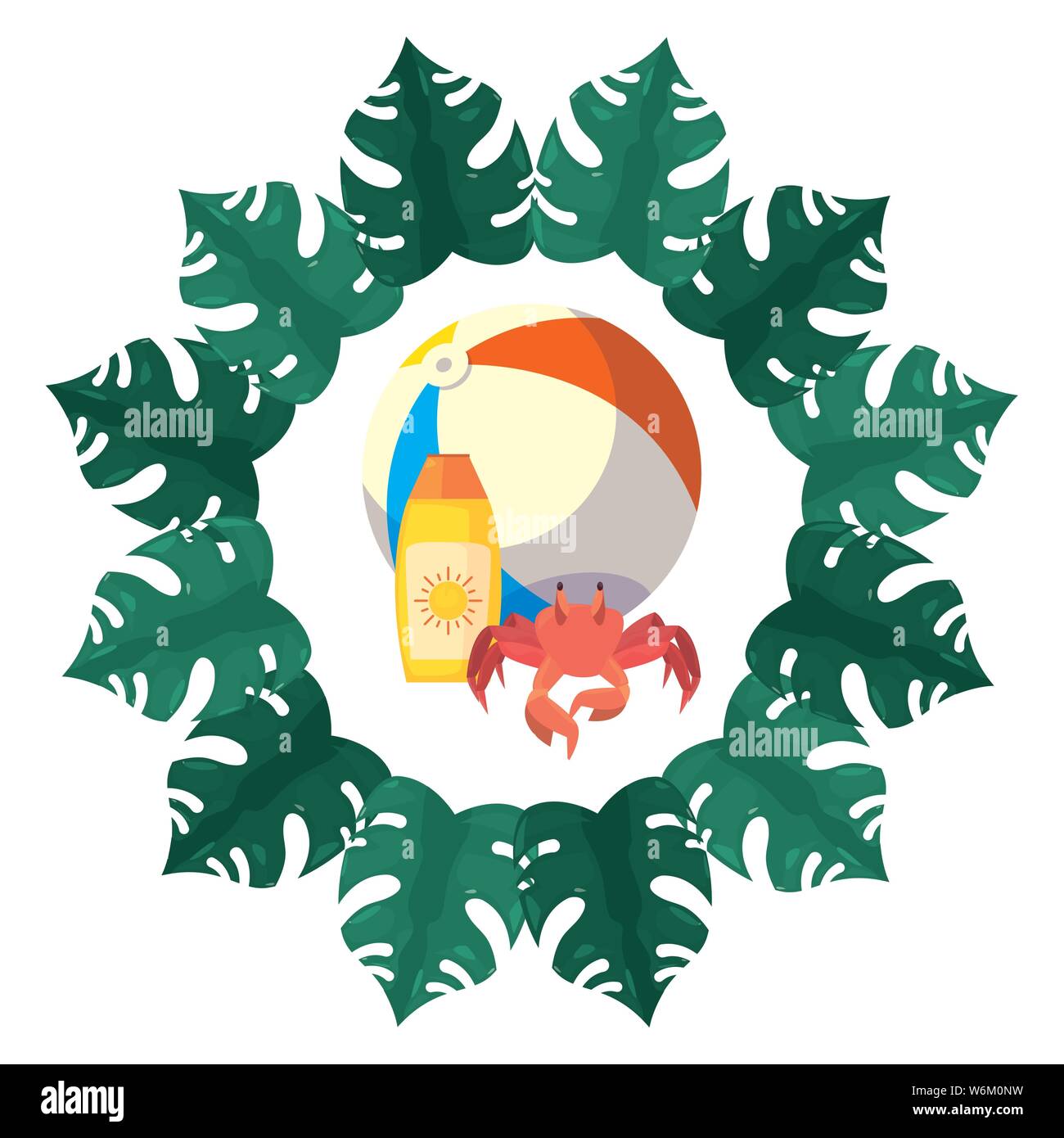 beach ball crab and sunblock summer time vacation flat design vector ...