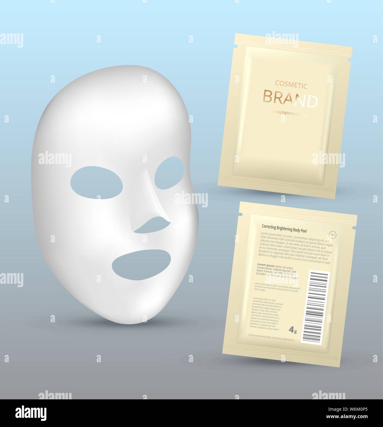 Plastic packaging with sheet mask. Blank foil or plastic sachet for ...