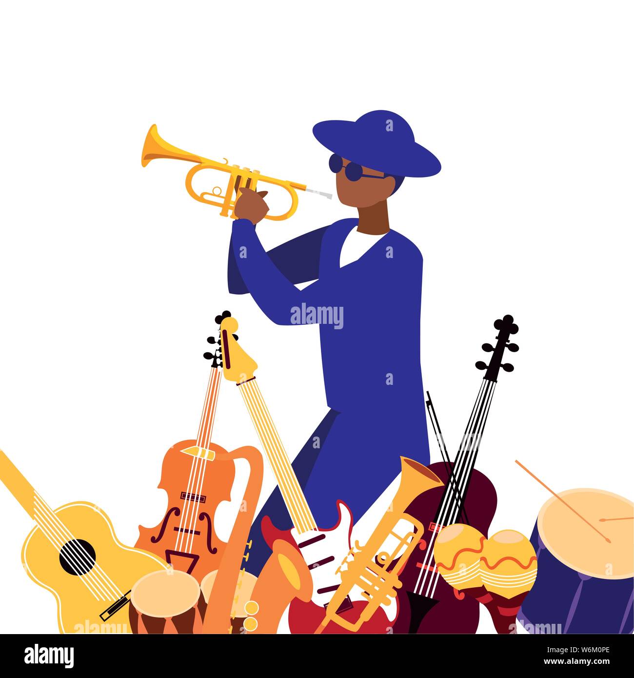 musician man playing instruments music vector illustration Stock Vector ...