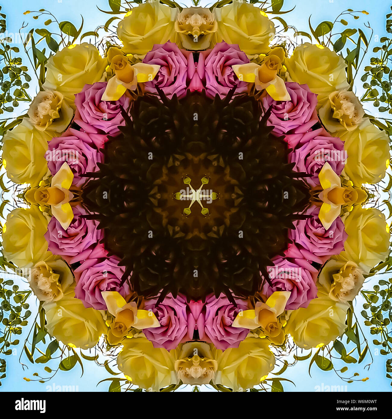 Square Floral design with roses and green leaves Stock Photo - Alamy