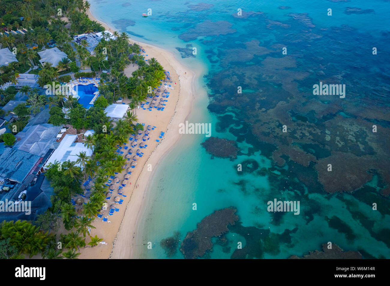 Aerial view of tropical beach.Samana peninsula,Bahia Principe beach ...