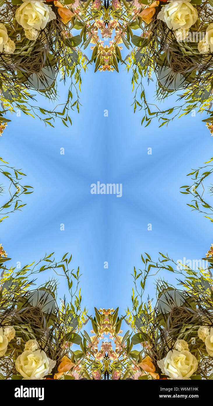 Vertical Circular and angular floral design with colorful flowers from a wedding Stock Photo - Alamy