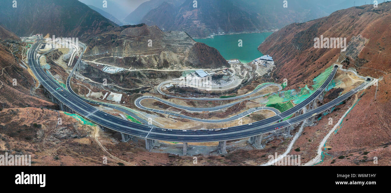 Aerial view of the Ya'an-Kangding expressway in southwest China's ...