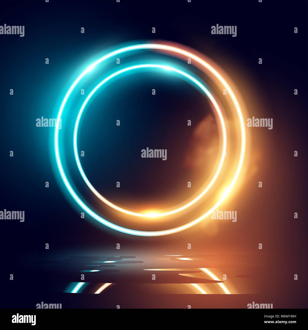 Futuristic neon glowing lighting and smoke loops circles. Vector ...
