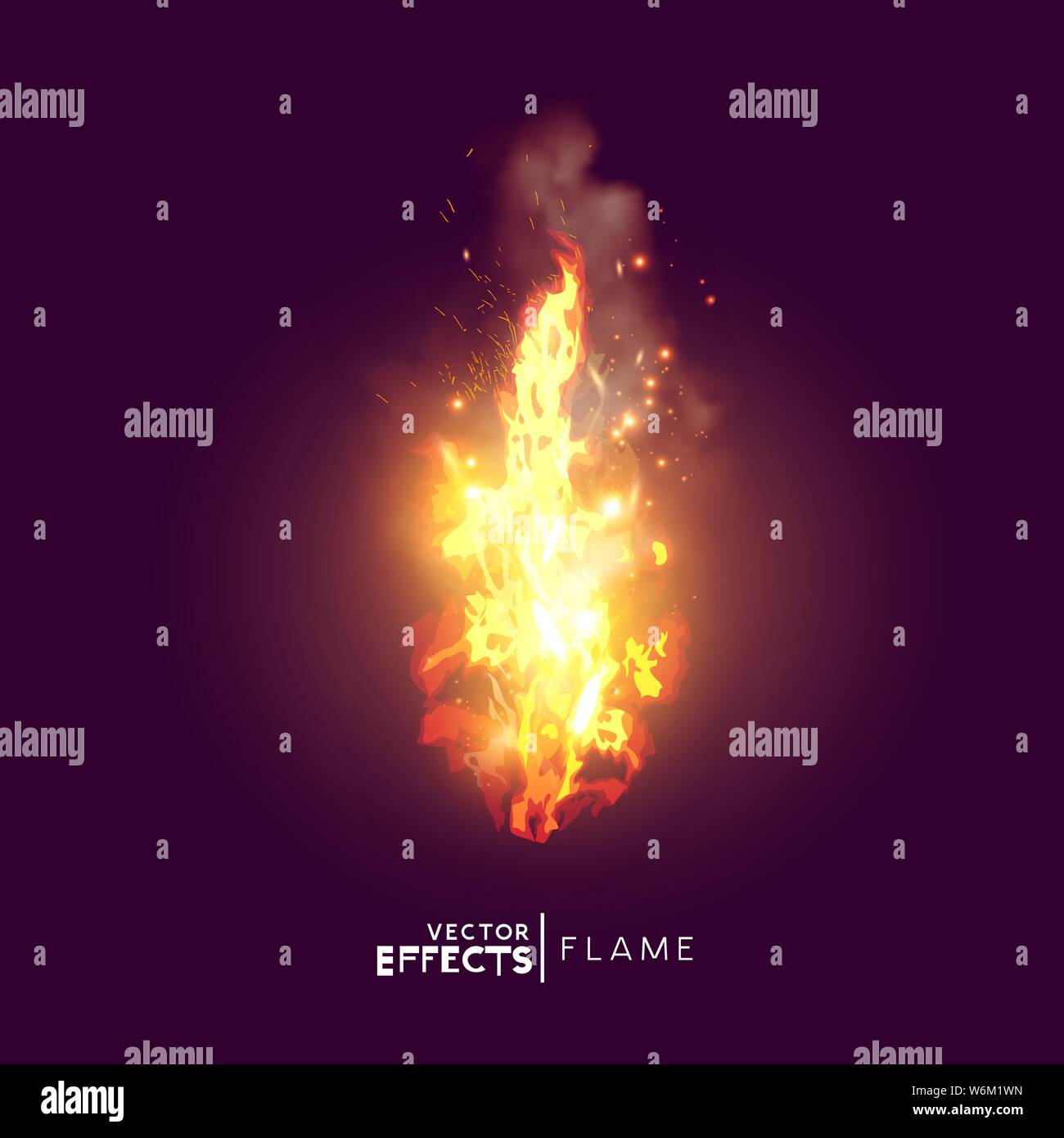 A realistic fire flame with smoke and sparks. Vector illustration Stock ...