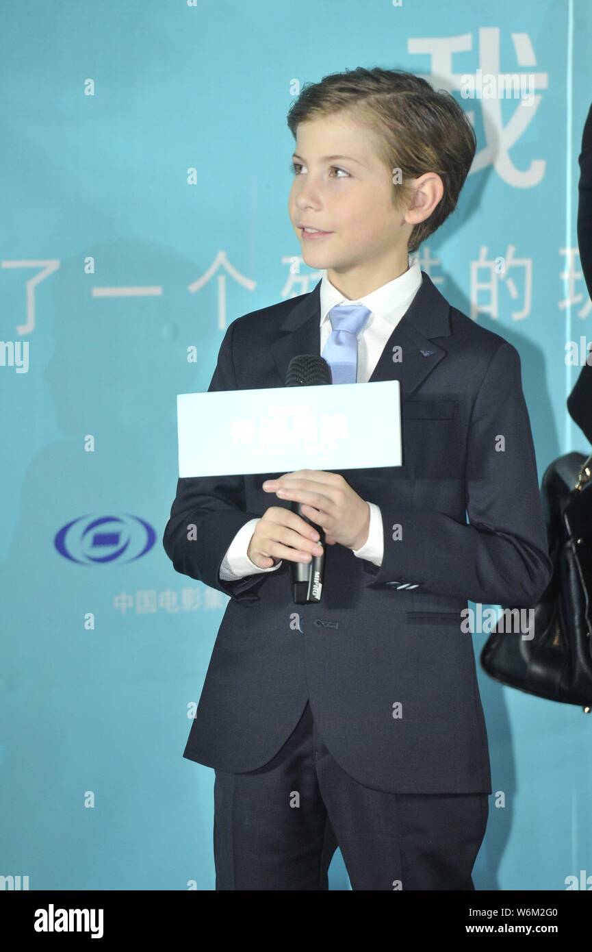 Canadian actor Jacob Tremblay attends a press conference to promote his ...