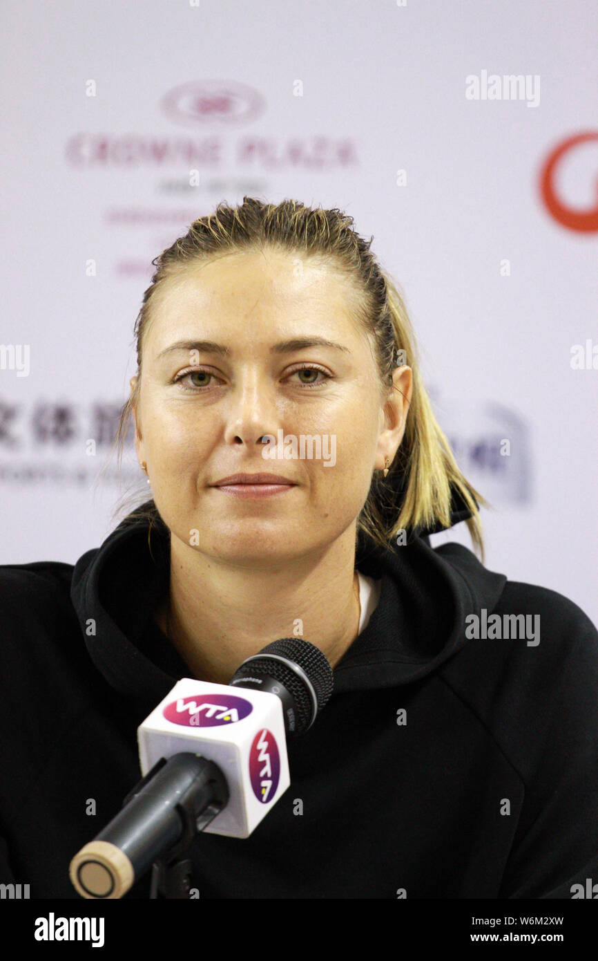 Maria Sharapova of Russia attends a press conference after defeating ...