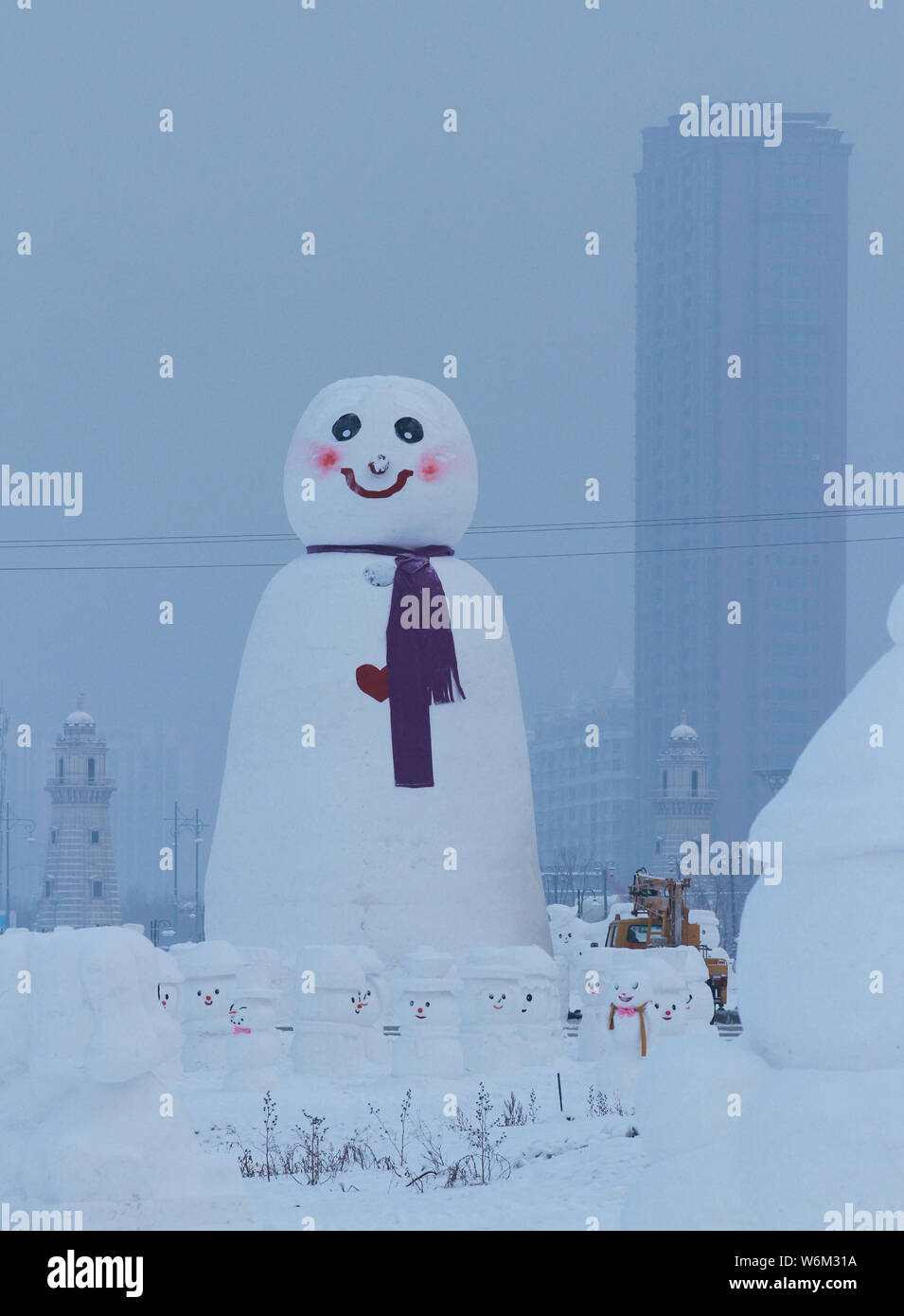 A 20-meter-tall giant snowman, which is said to be the largest one in ...