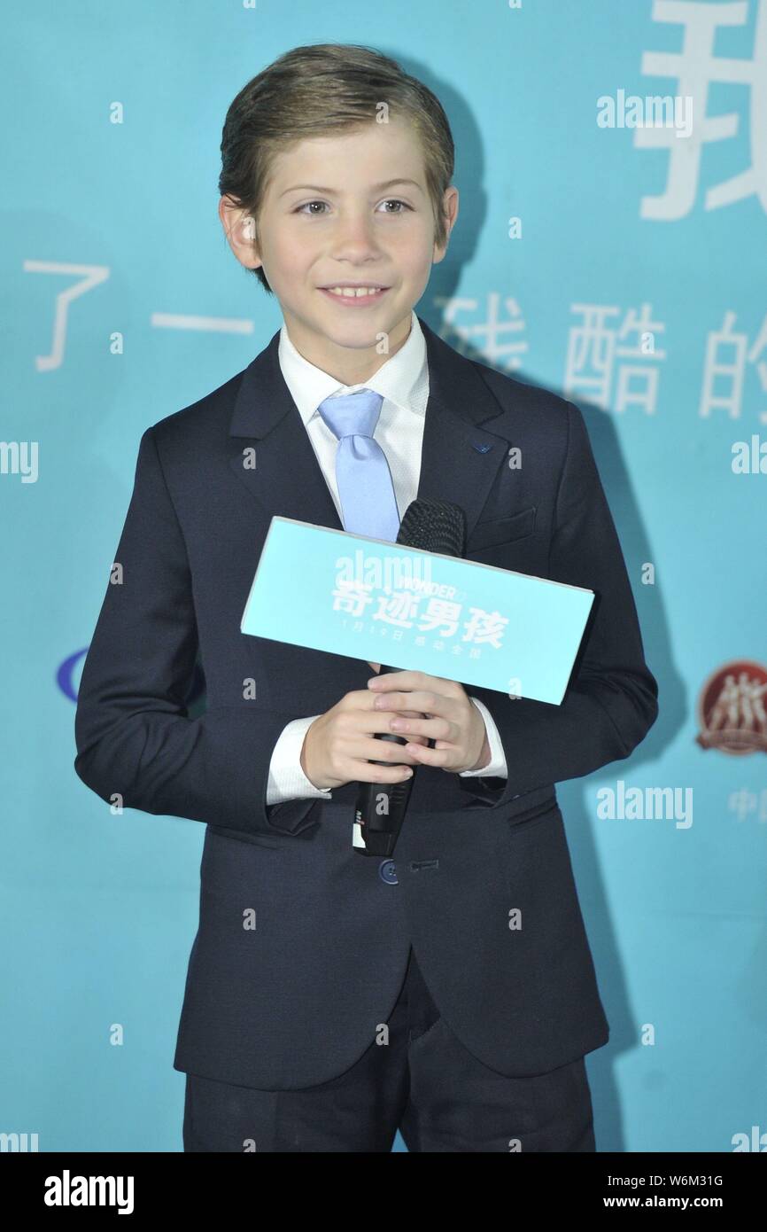 Canadian actor Jacob Tremblay attends a press conference to promote his ...