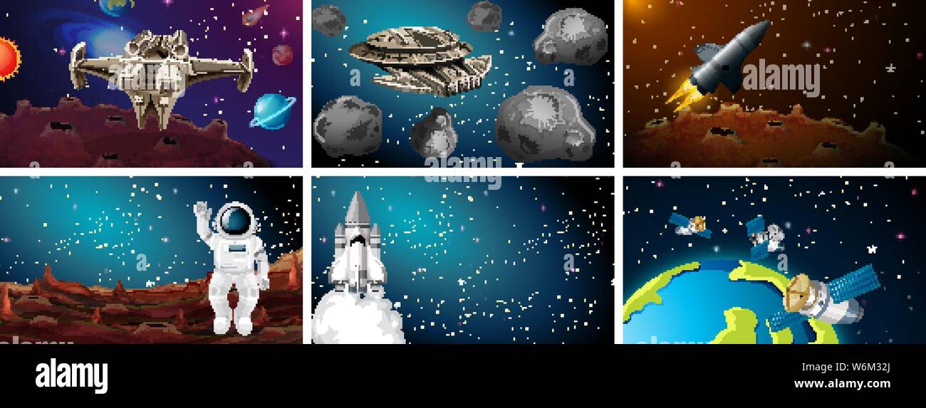 Space set with rockets and astronauts illustration Stock Vector Image ...