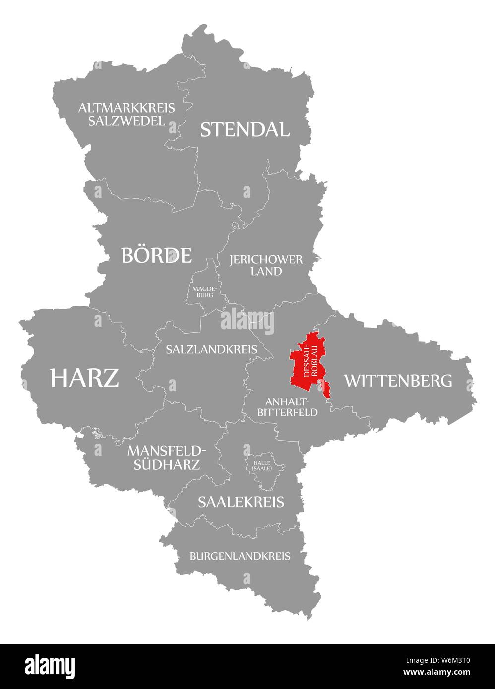 Dessau Rosslau red highlighted in map of Saxony Anhalt Germany DE Stock ...