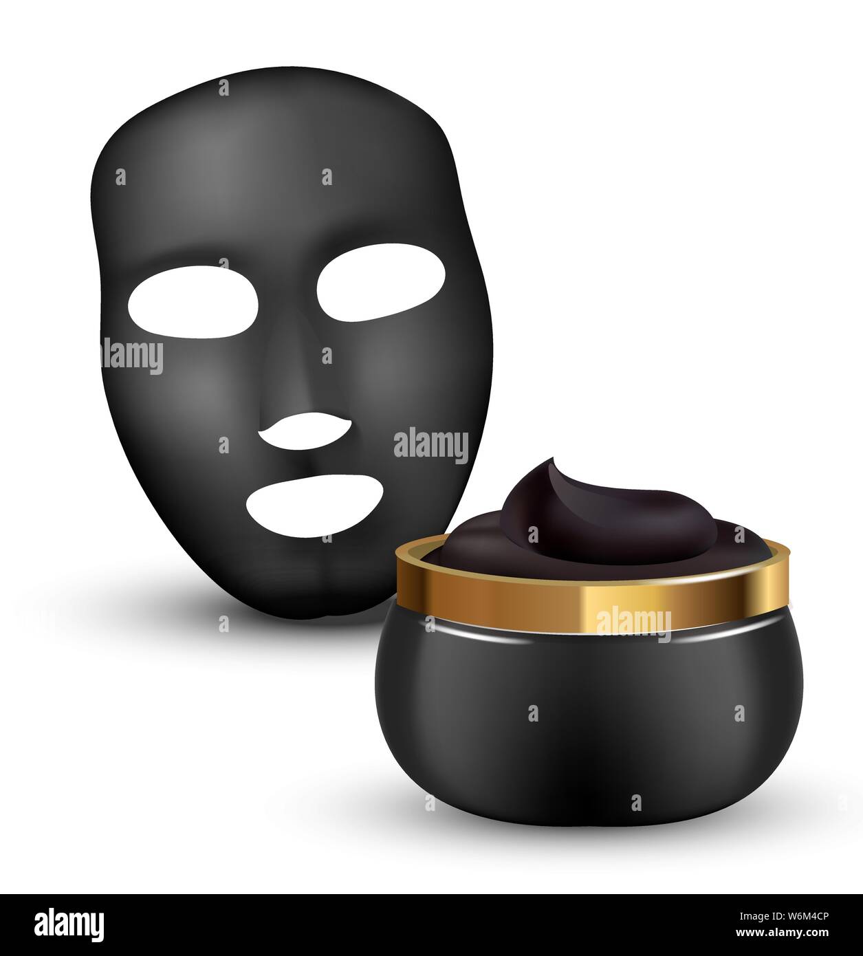 Charcoal detoxifying mask contained in cosmetic jar with elements ...