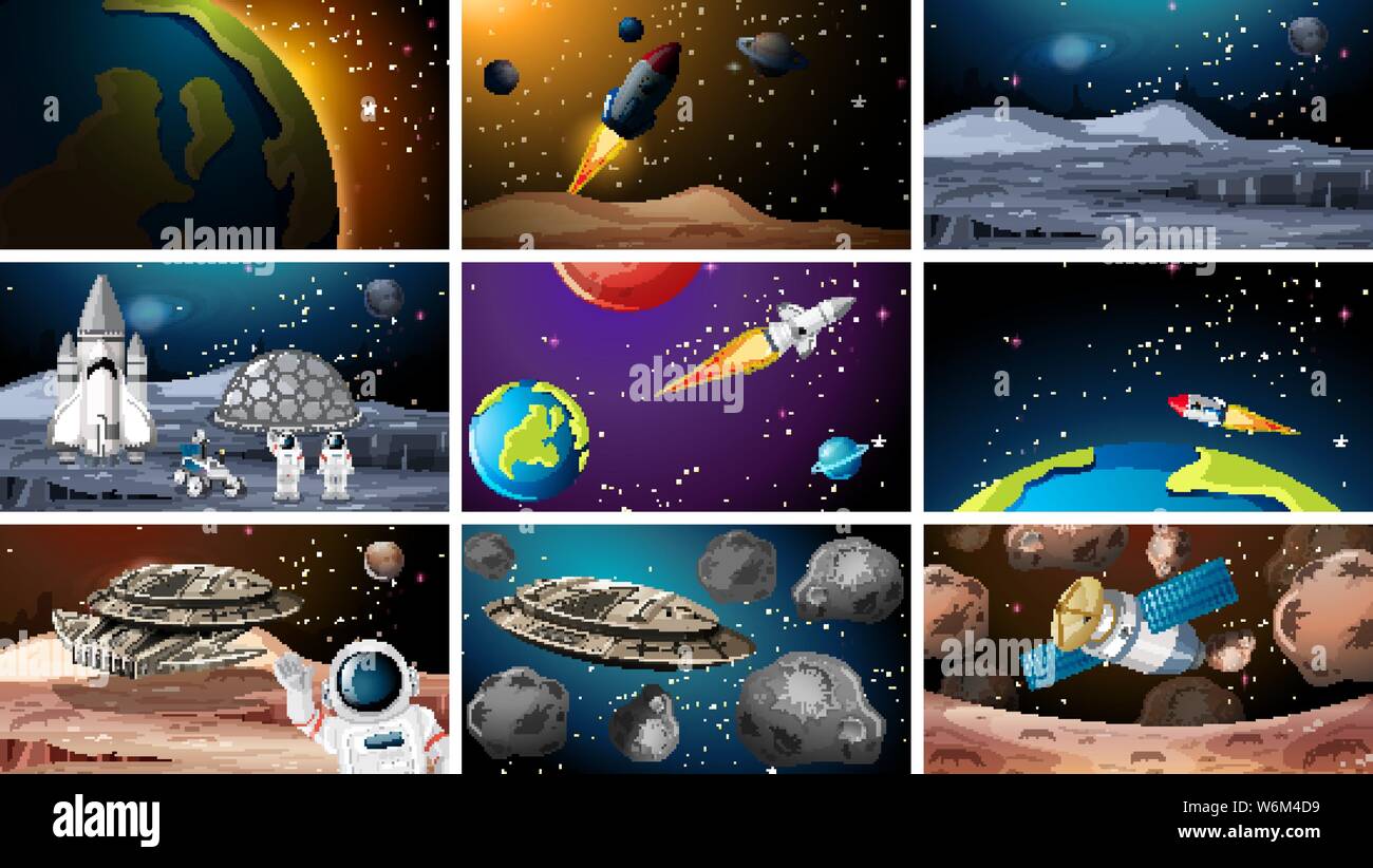 Large set of space scenes illustration Stock Vector Image & Art - Alamy
