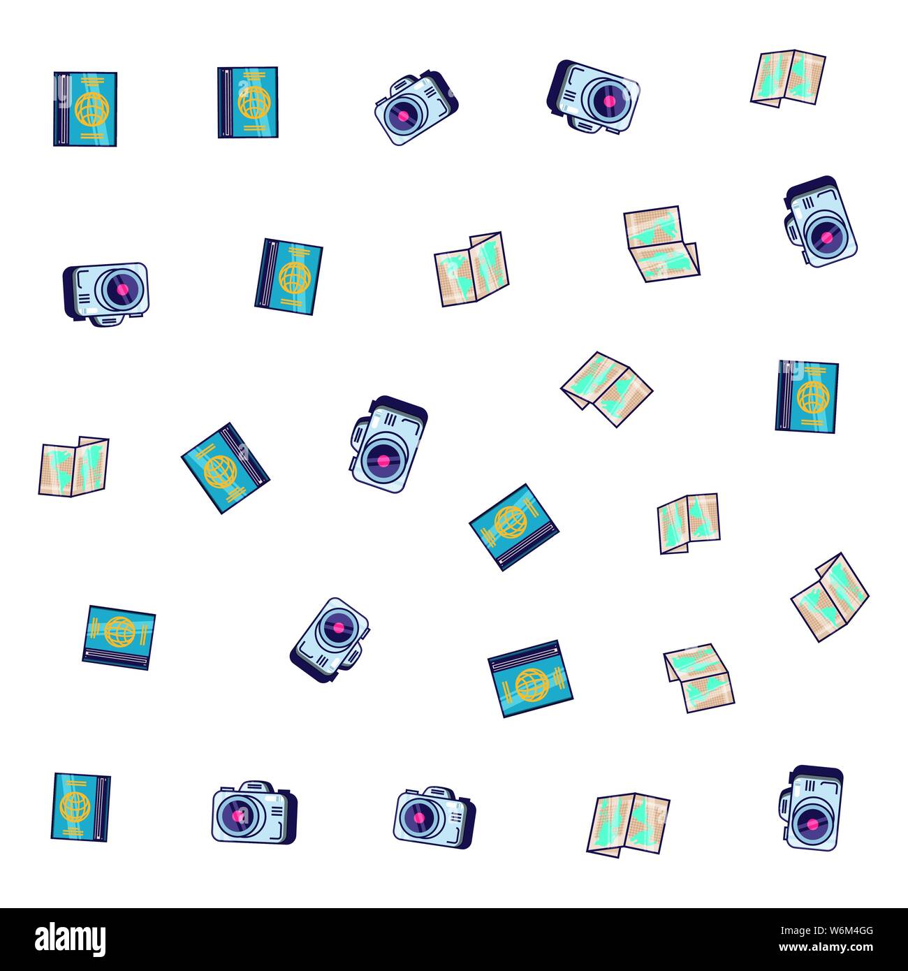 pattern of camera with paper map and passport vector illustration ...