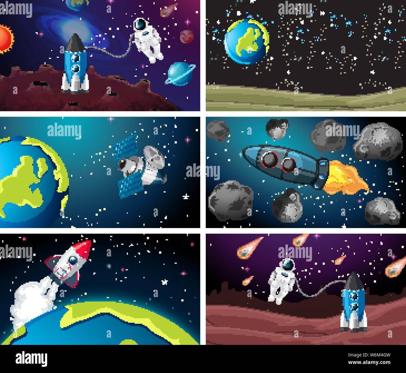 Set of rocket space scenes illustration Stock Vector Image & Art - Alamy