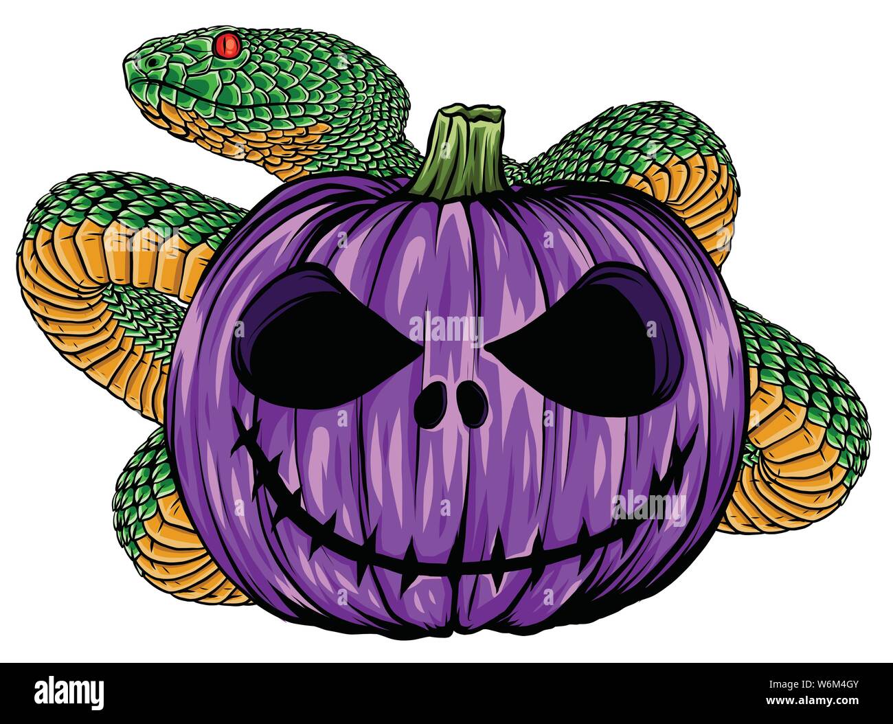 Viper snake. serpent with Halloween pumpkin illustration Stock Vector ...