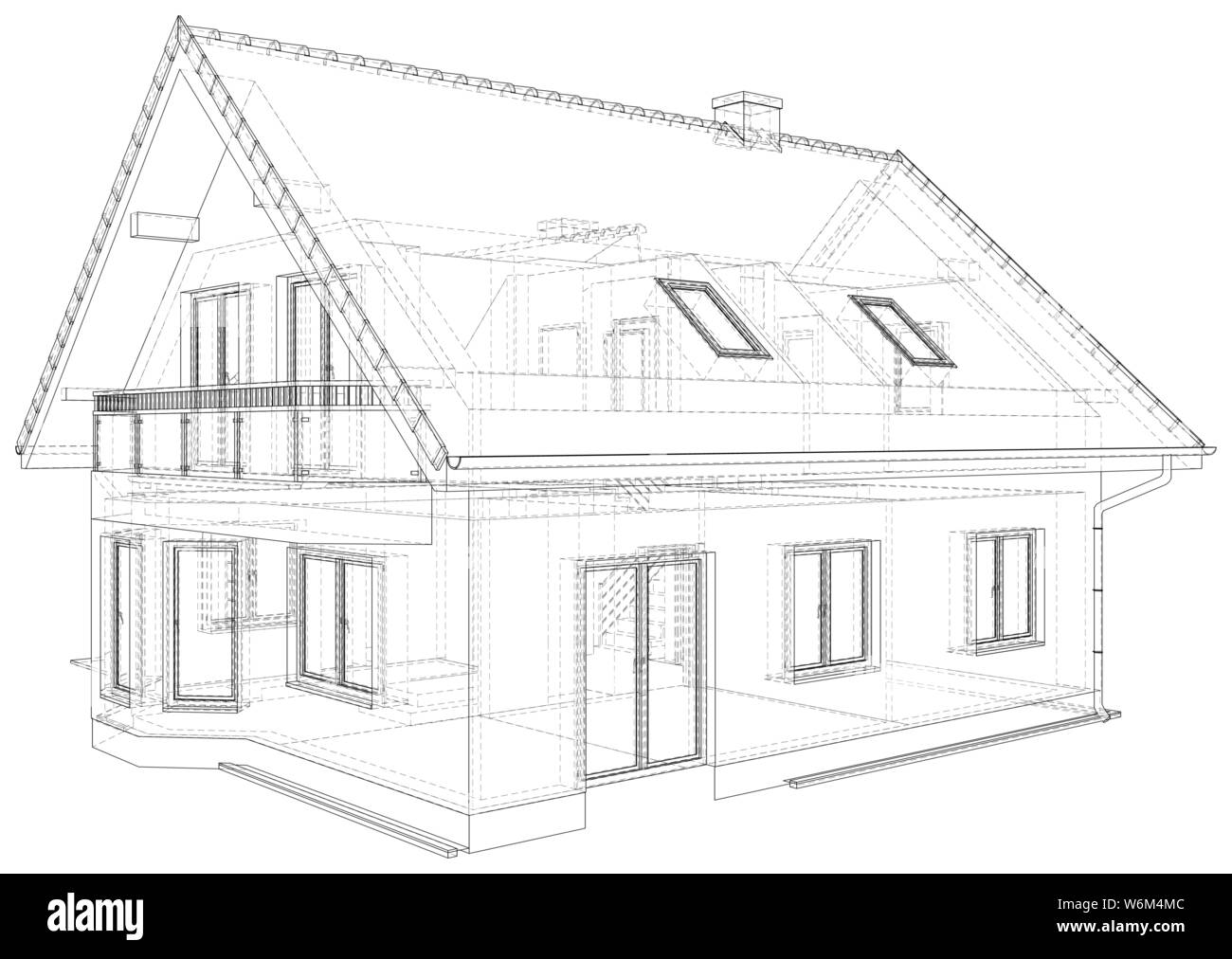 Vector sketch of the cottage with a roof. Illustration created of 3d ...