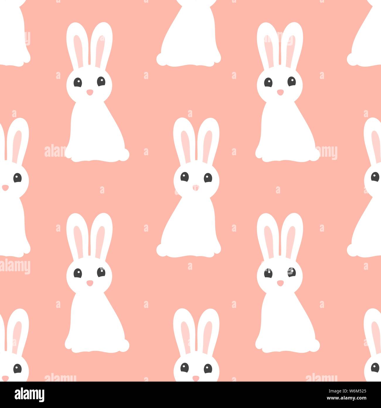 White rabbits seamless pink pattern. Vector illustration Stock Vector ...