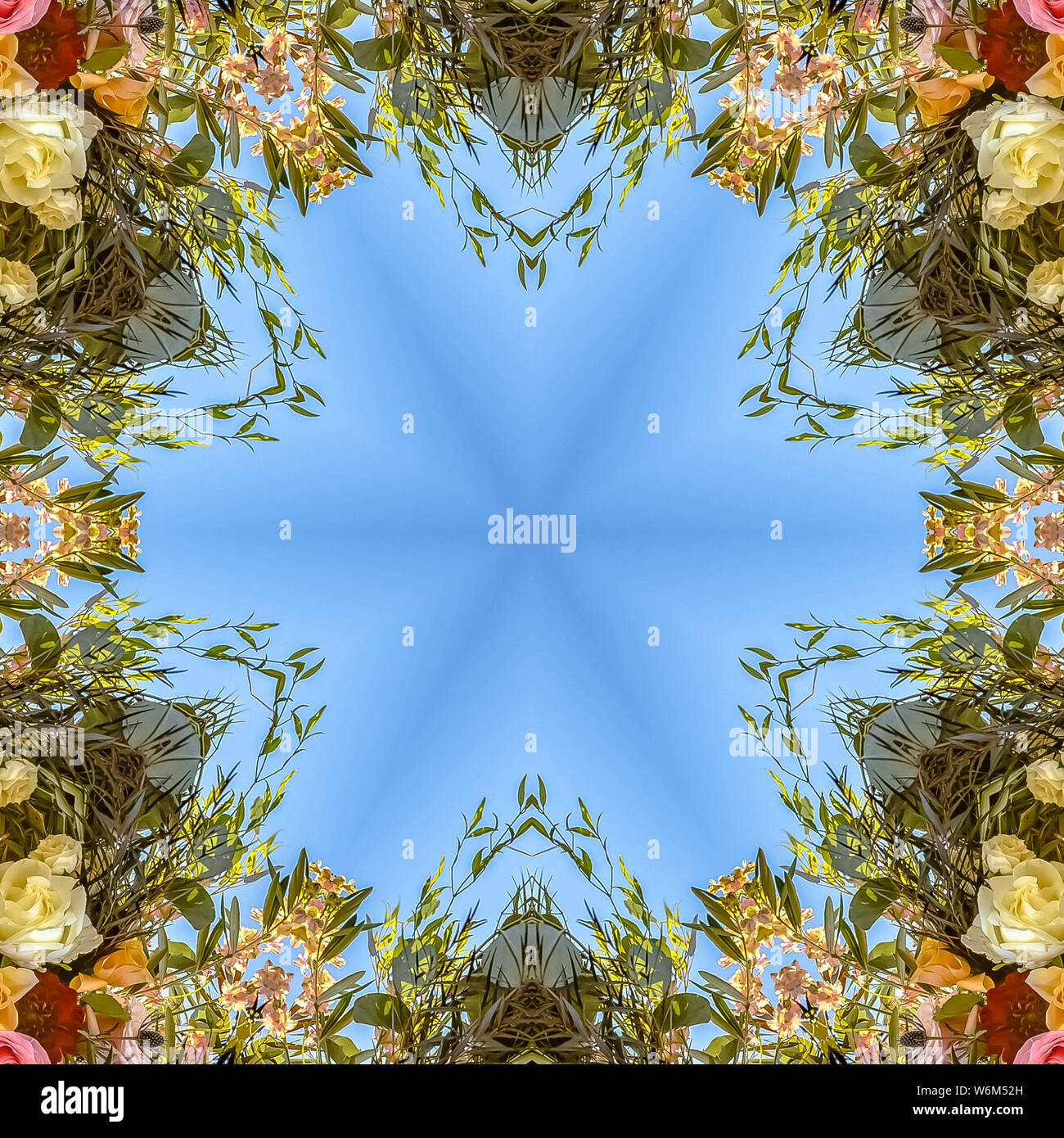 Square Circular and angular floral design with colorful flowers from a ...