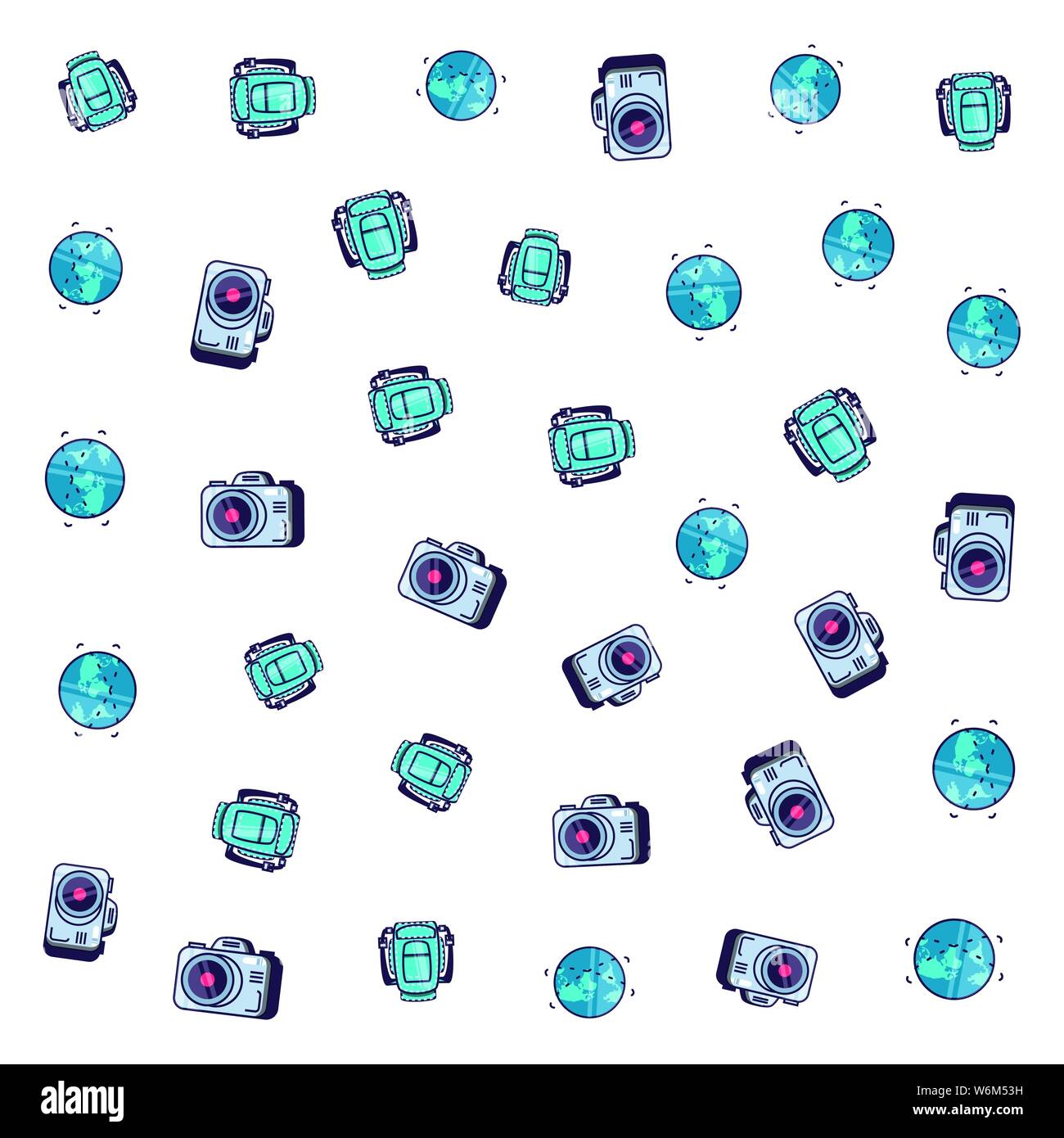 pattern of camera with planet earth and travelbag vector illustration ...