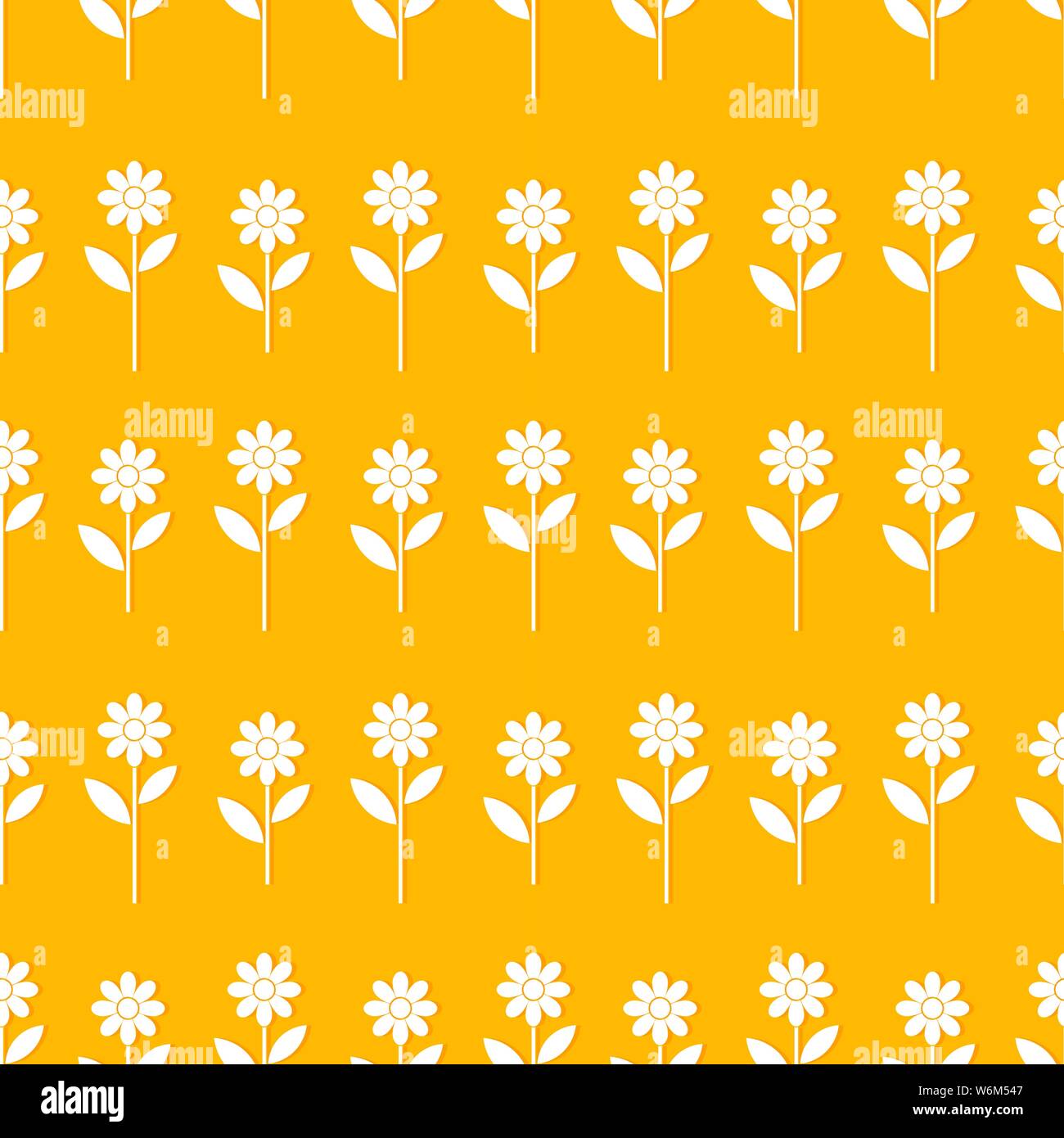 White flowers on orange background seamless pattern. Vector ...