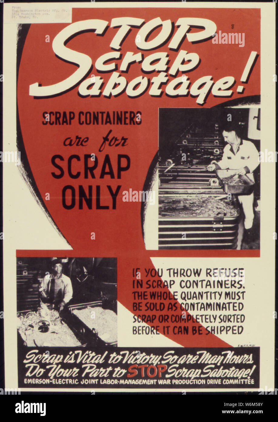 Stop scrap sabotage! Scrap containers are for scrap only Stock Photo ...