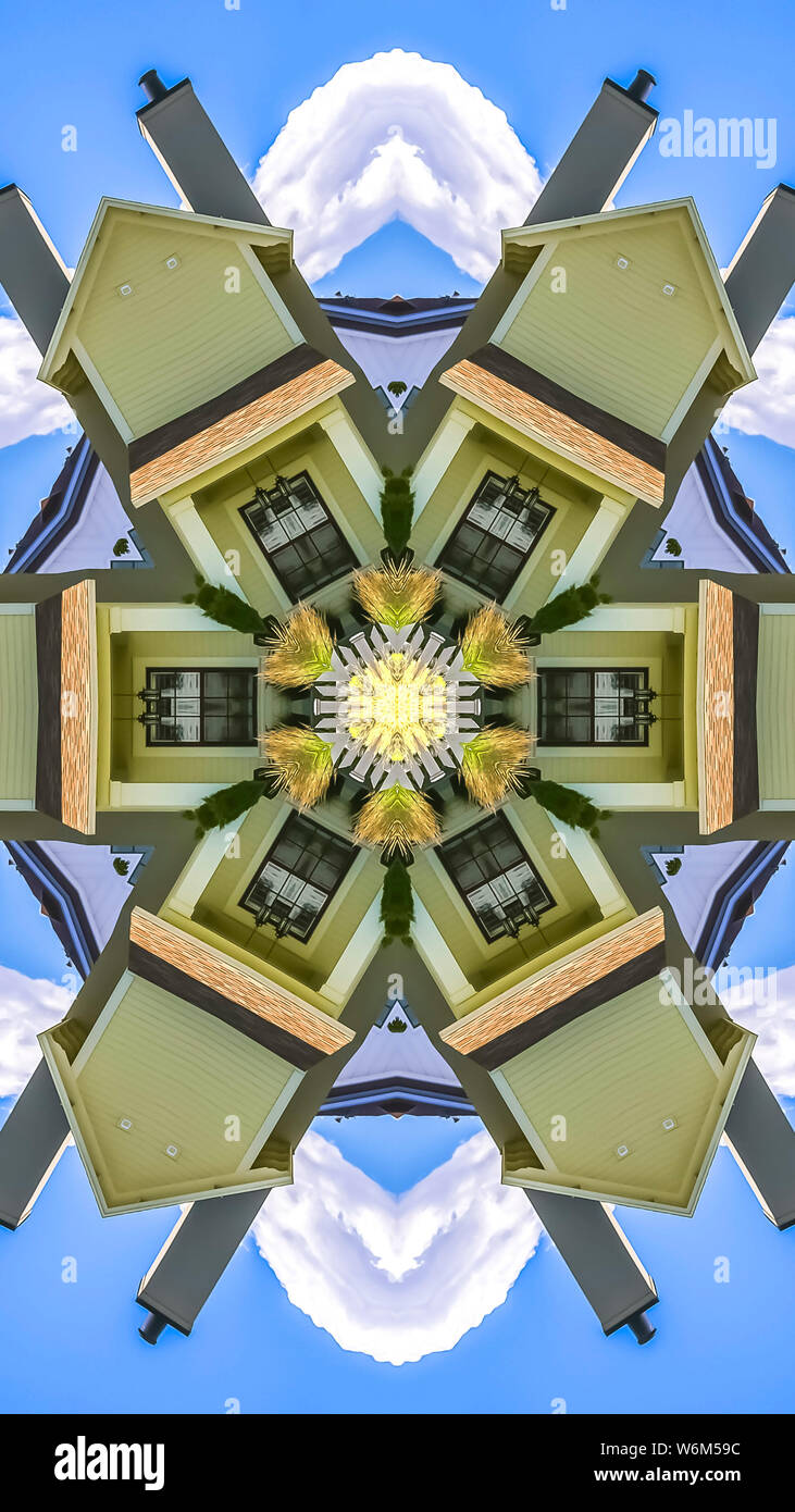 Vertical frame House in front of blue sky windows and chimney Stock ...