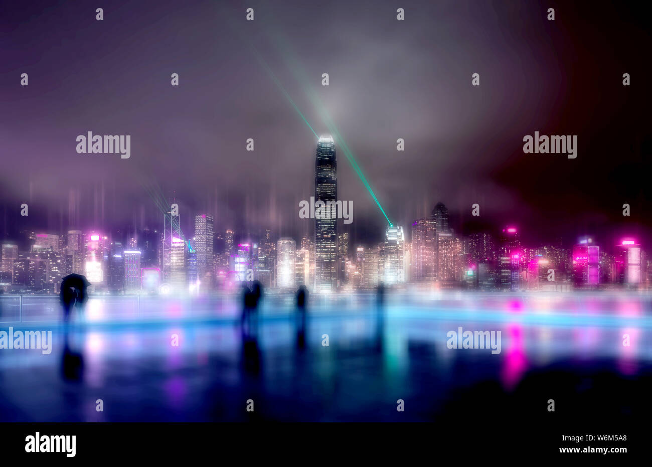 Abstract bokeh light with Hong Kong City night view background; Double Exposure Stock Photo - Alamy