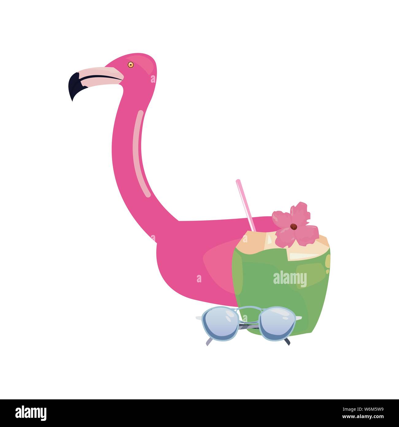 flamingo float sunglasses cocktail summer time vacation vector ...