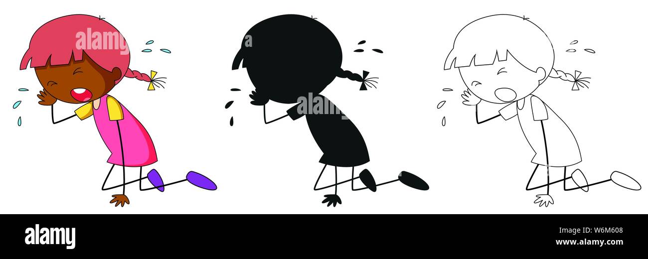 A set of characters in color, silhouette and outline illustration Stock ...