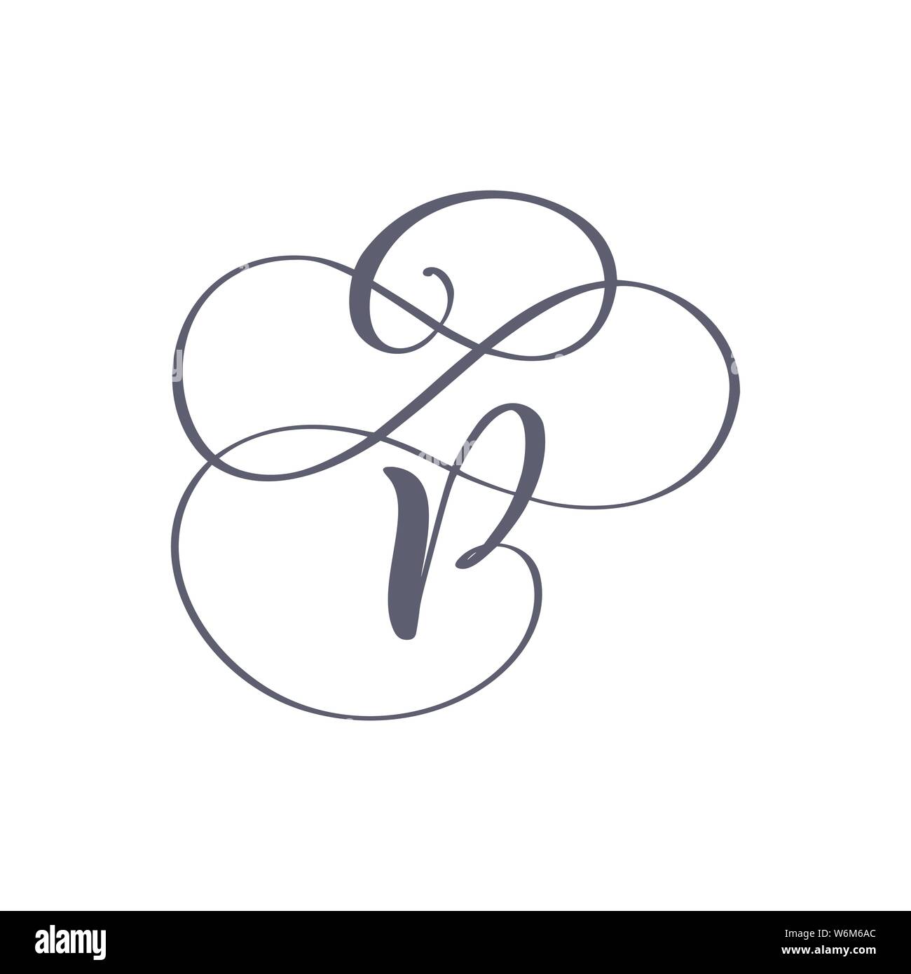 Vector Hand Drawn calligraphic floral B monogram or logo. Uppercase ...