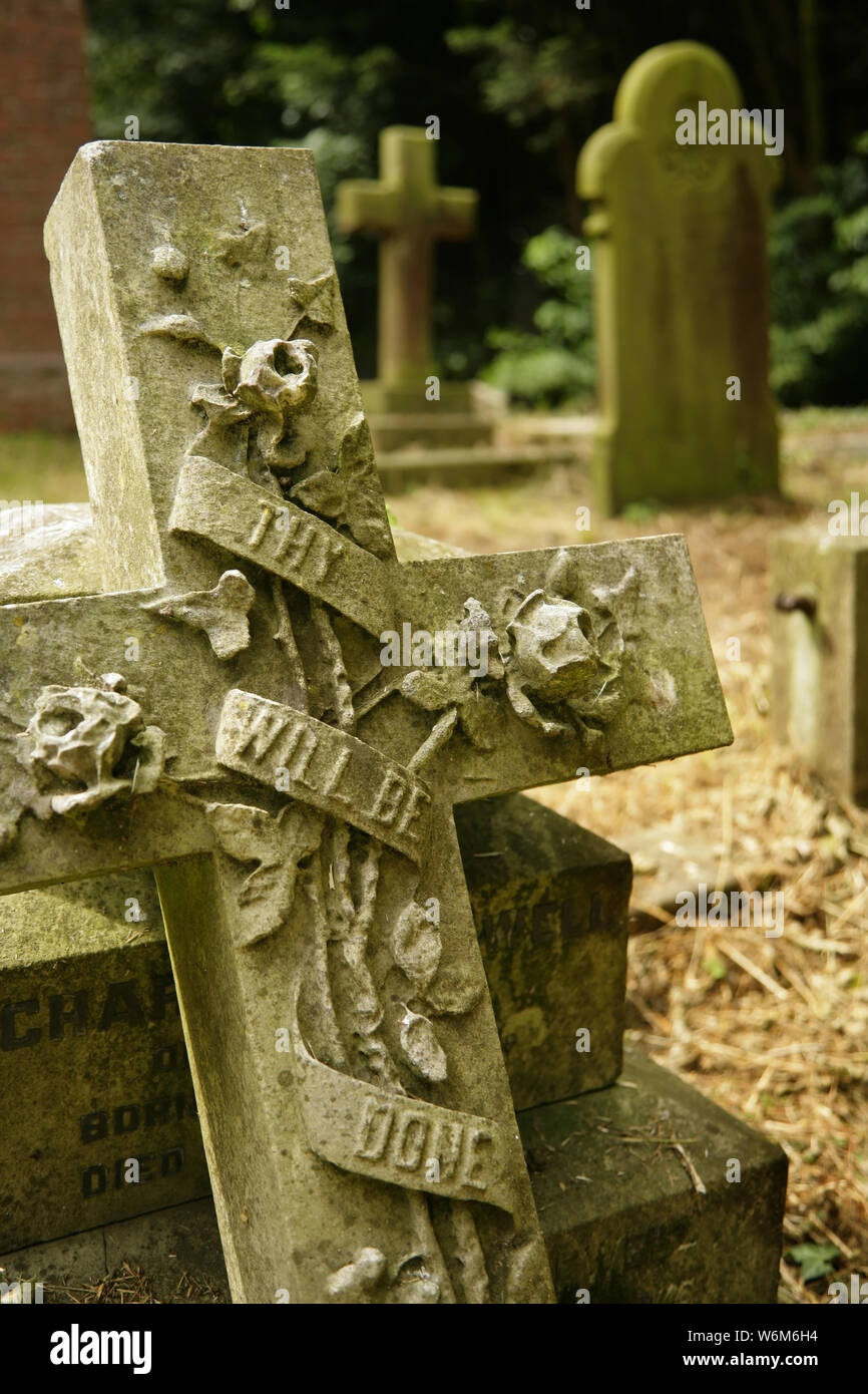 Old stone gravestone with the inscription "Thy Will Be Done Stock Photo ...