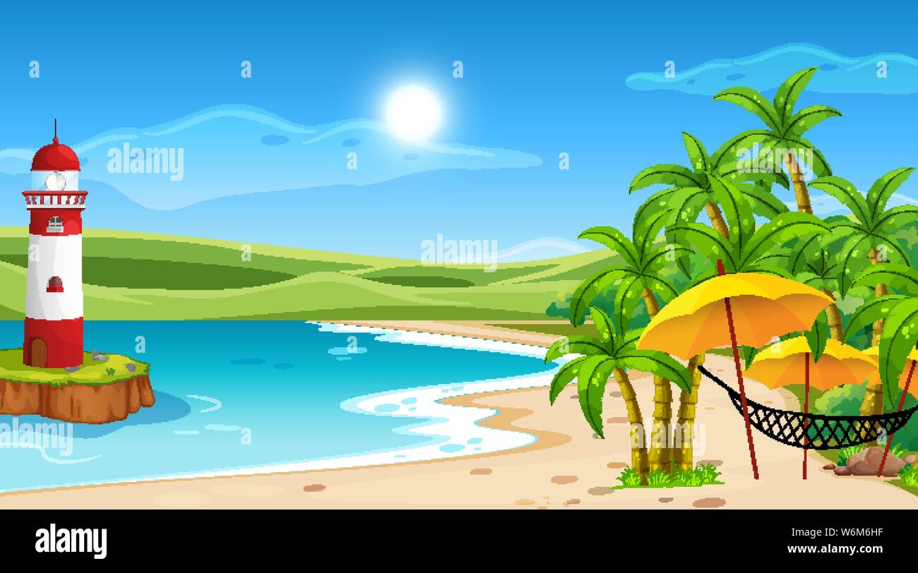 Empty nature beach ocean coastal landscape illustration Stock Vector ...