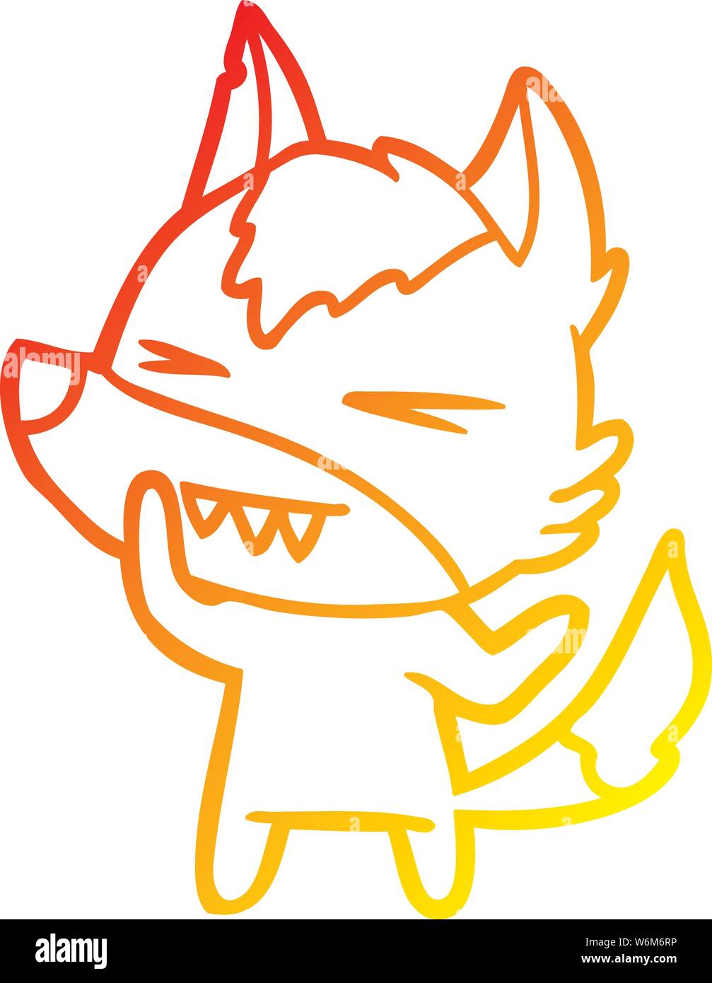 warm gradient line drawing of a angry wolf cartoon Stock Vector Image ...