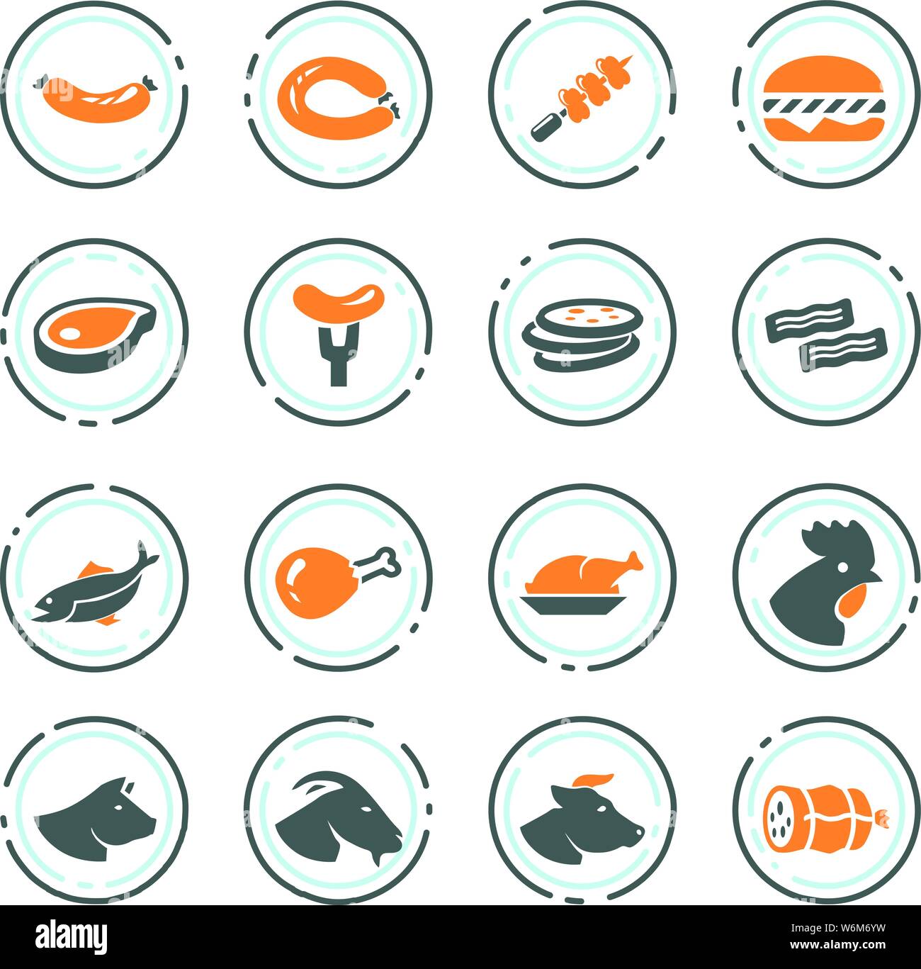 Meat and protein color vector icons for user interface design Stock ...