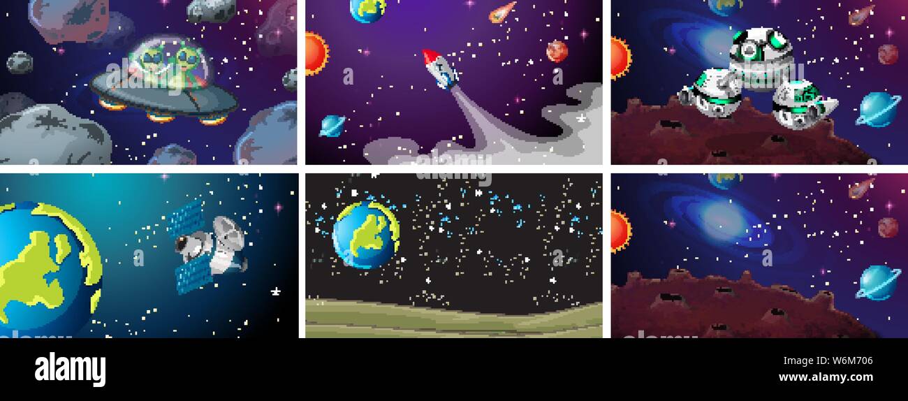 Big space scene set illustration Stock Vector Image & Art - Alamy