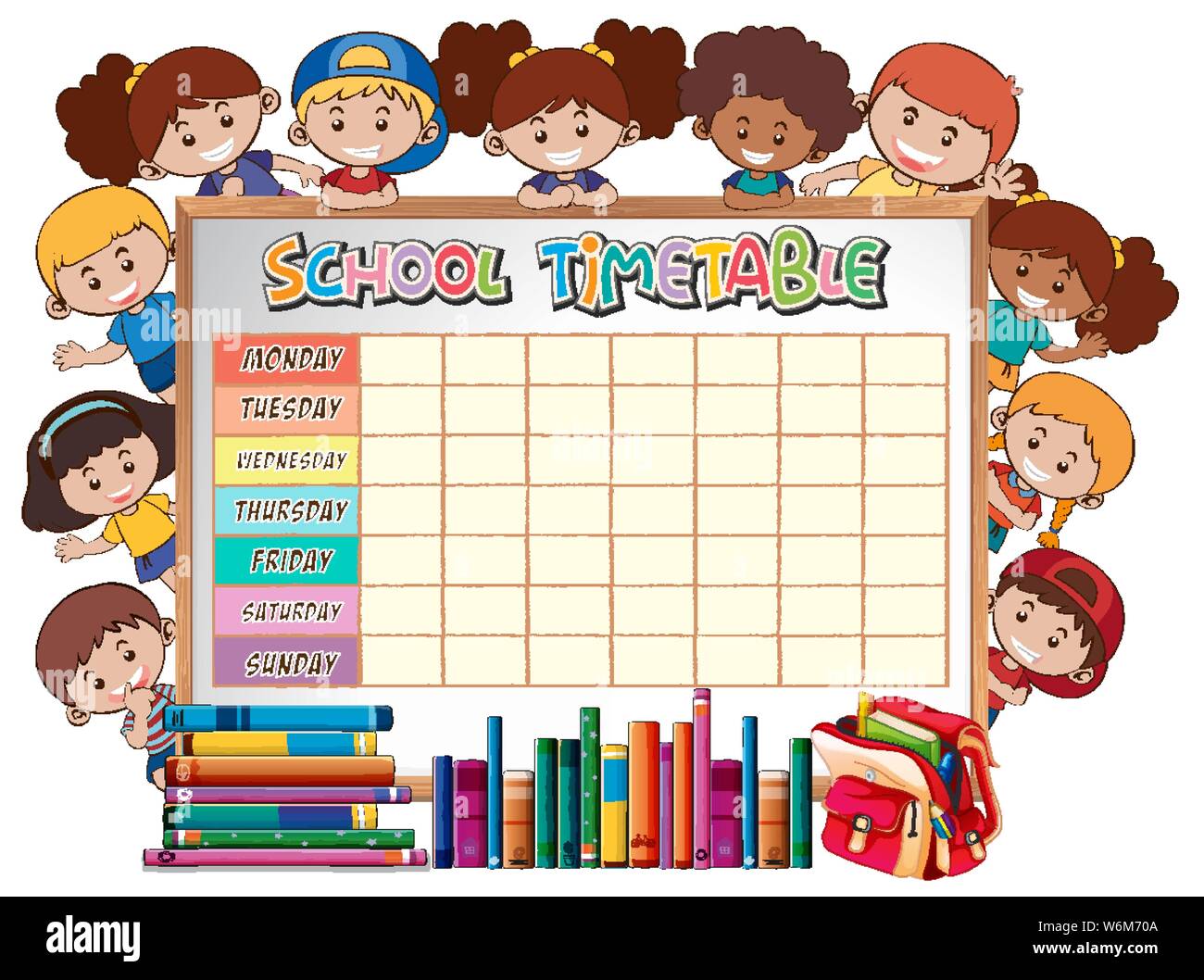 Timetable school planning with characters illustration Stock Vector ...