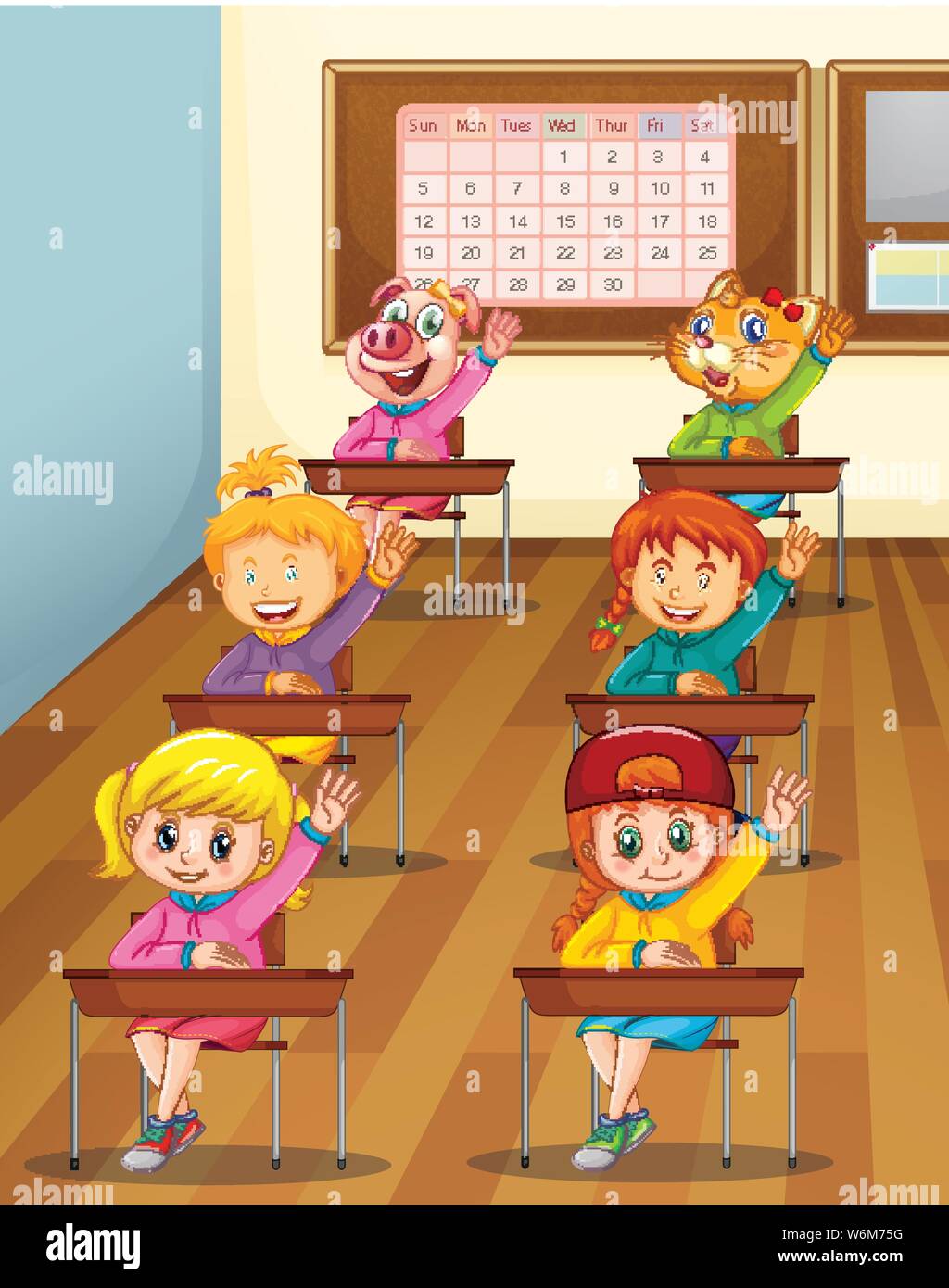 Kids and animals in classroom illustration Stock Vector Image & Art - Alamy