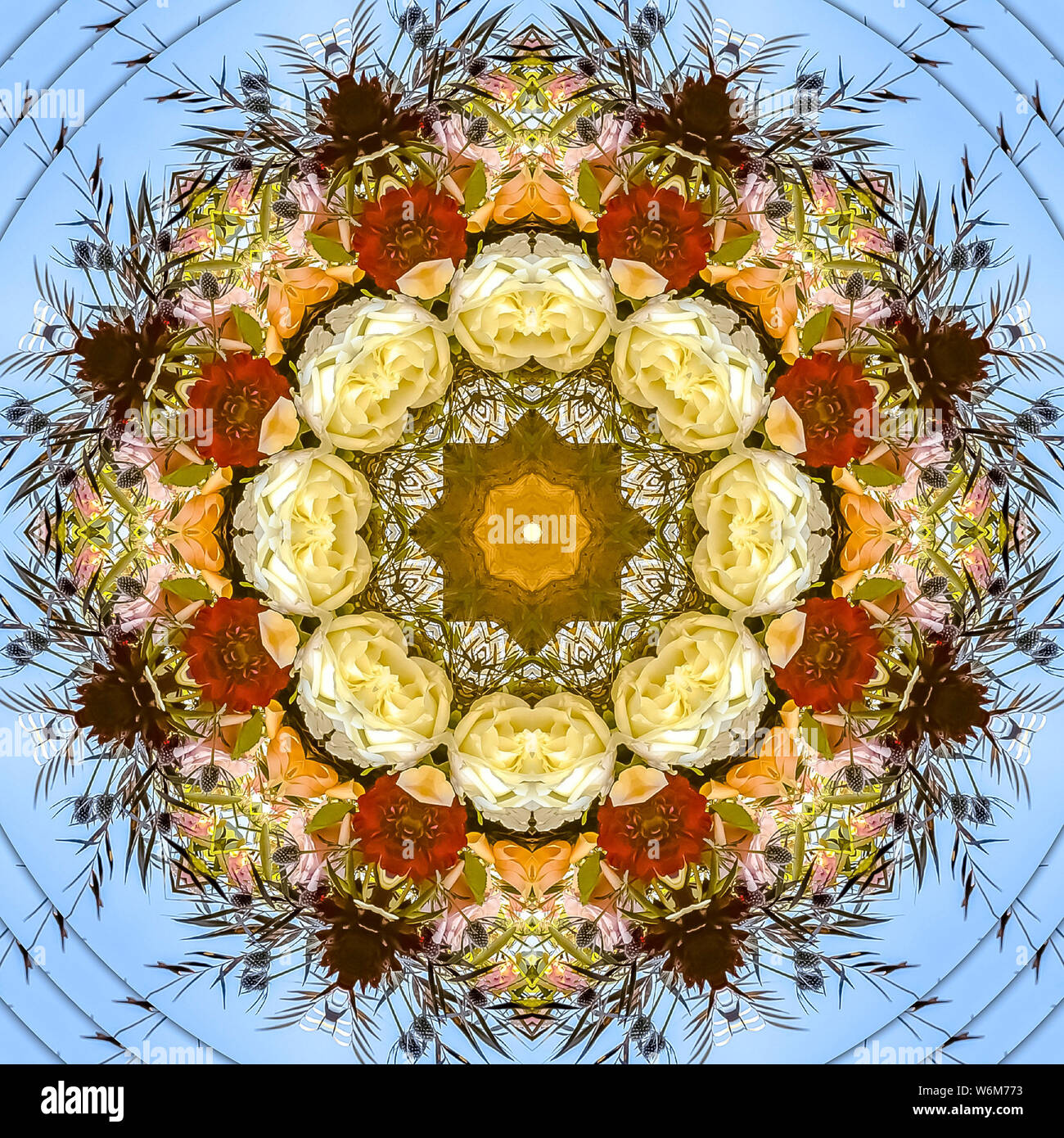 Square Abstract display of flowers in circular arrangement at wedding ...