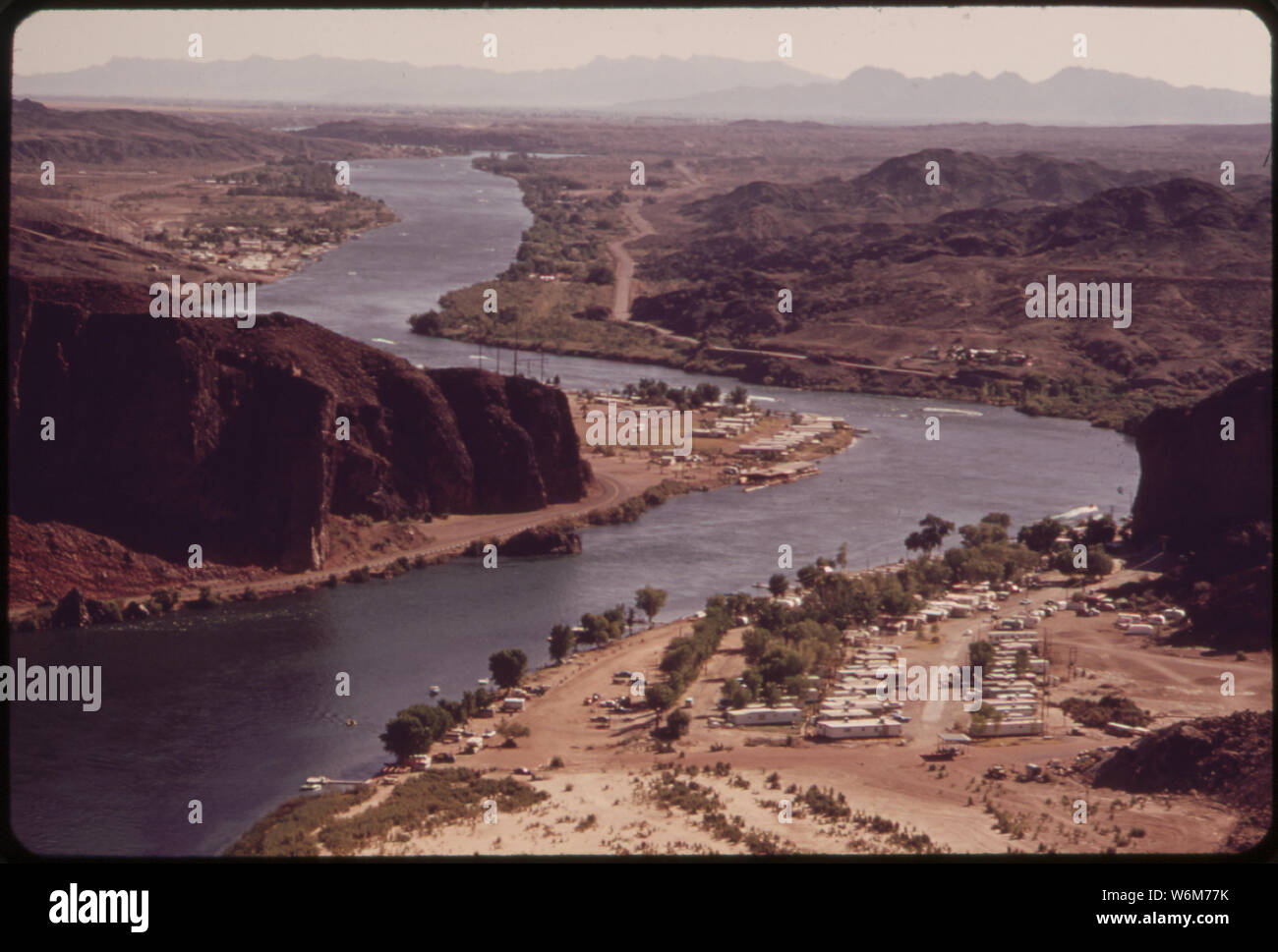 THE COLORADO RIVER BELOW PARKER DAM. ARIZONA IS ON THE LEFT; CALIFORNIA ...