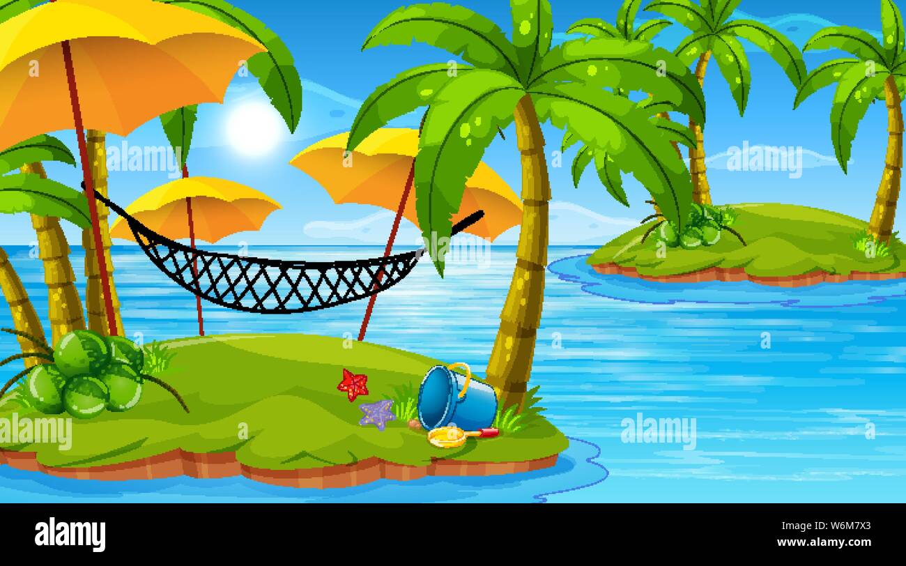 Empty nature beach ocean coastal landscape illustration Stock Vector ...