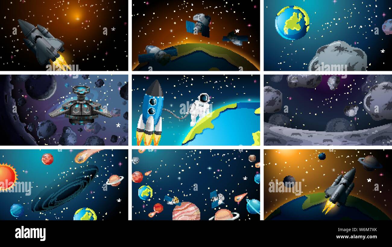 Set of universe space scenes illustration Stock Vector Image & Art - Alamy