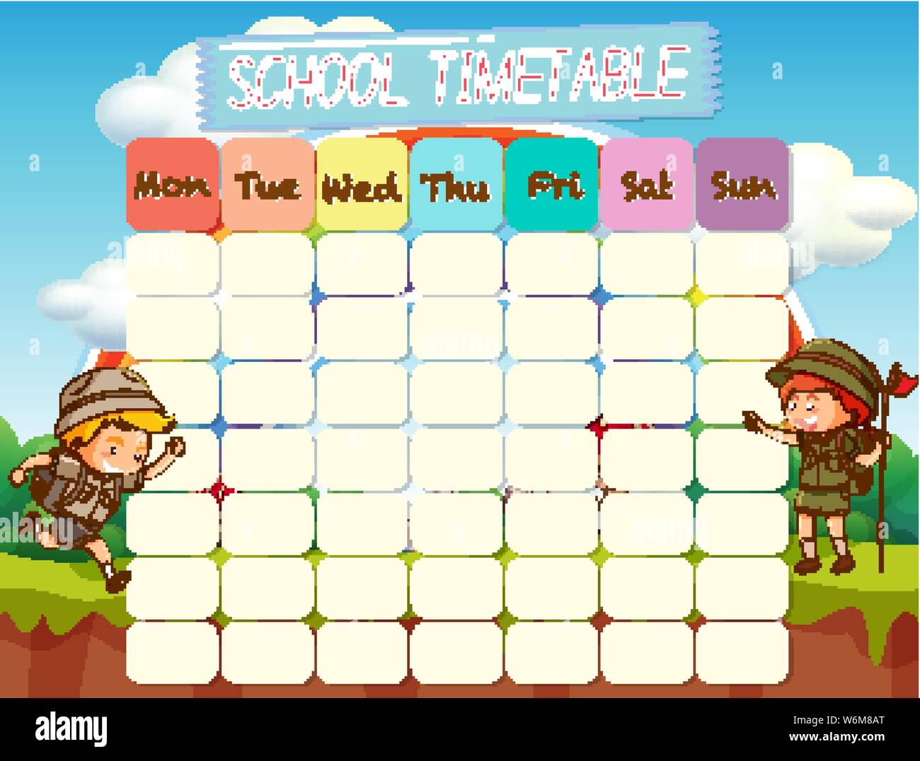 Timetable school planning with characters illustration Stock Vector ...