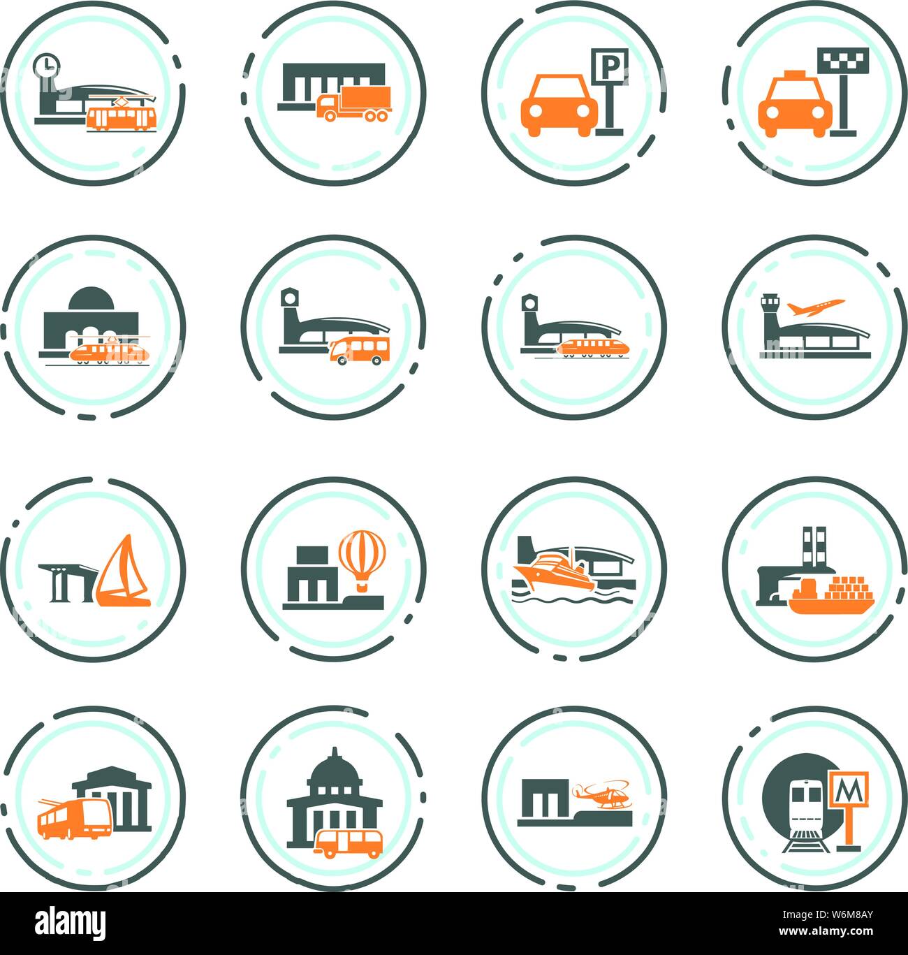 Stations of public transport color vector icons for user interface ...