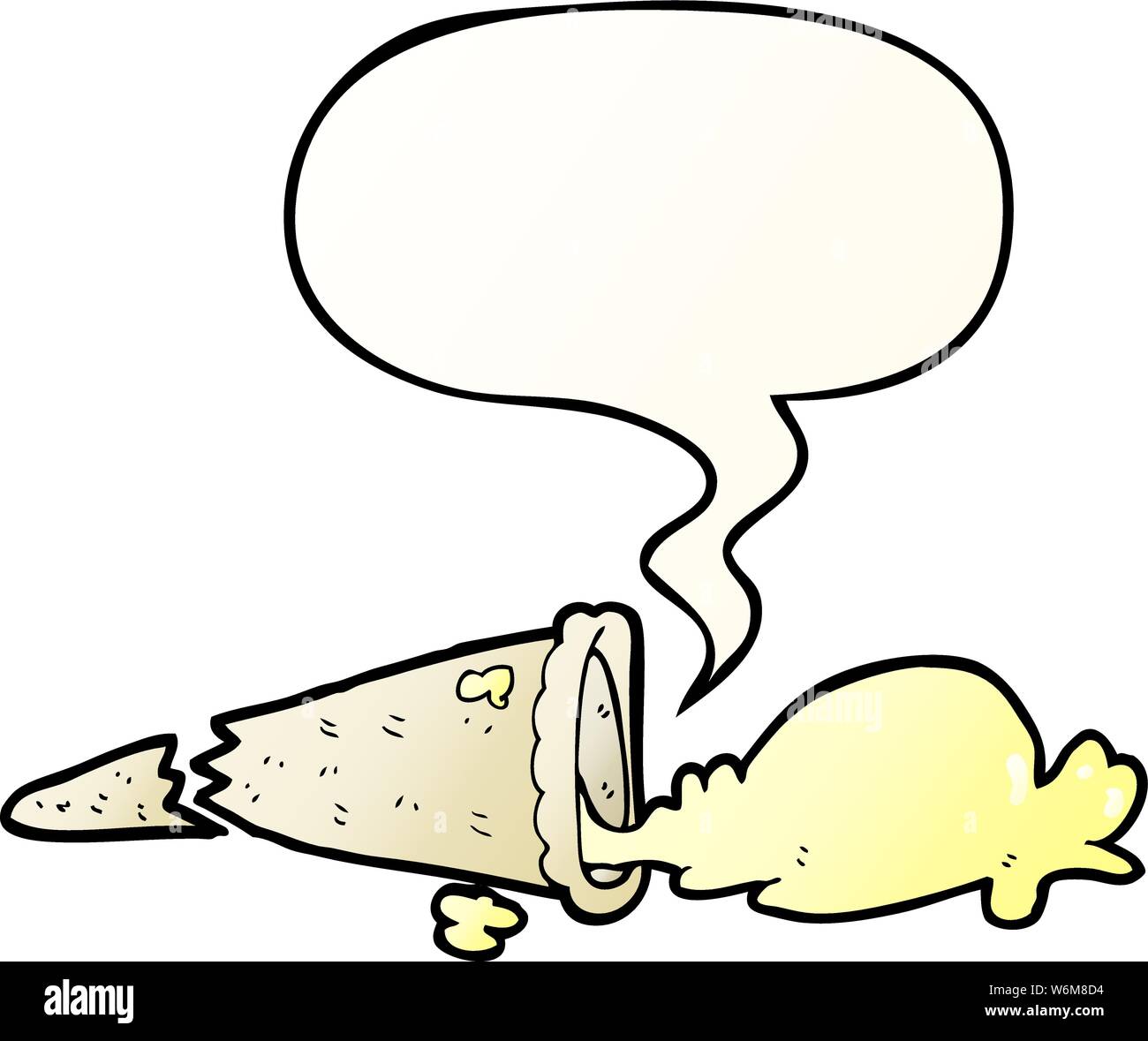 cartoon dropped ice cream with speech bubble in smooth gradient style ...
