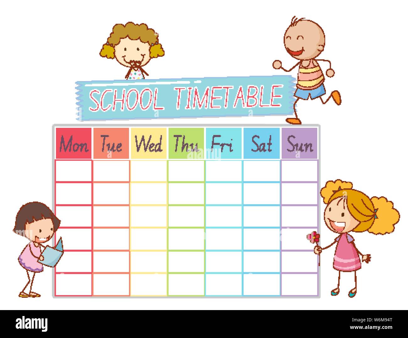 School time table with children illustration Stock Vector Image & Art ...