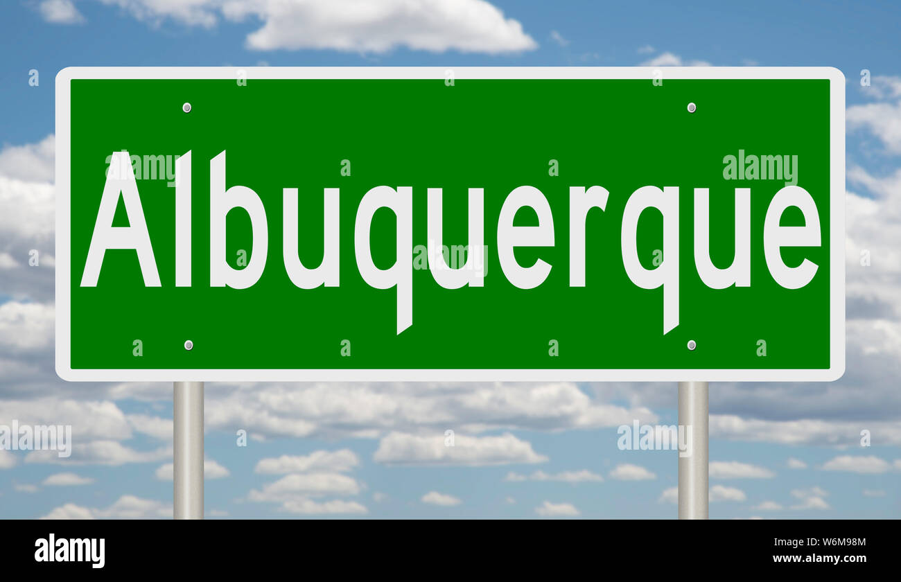 Rendering of a green highway sign for Albuquerque New Mexico Stock ...