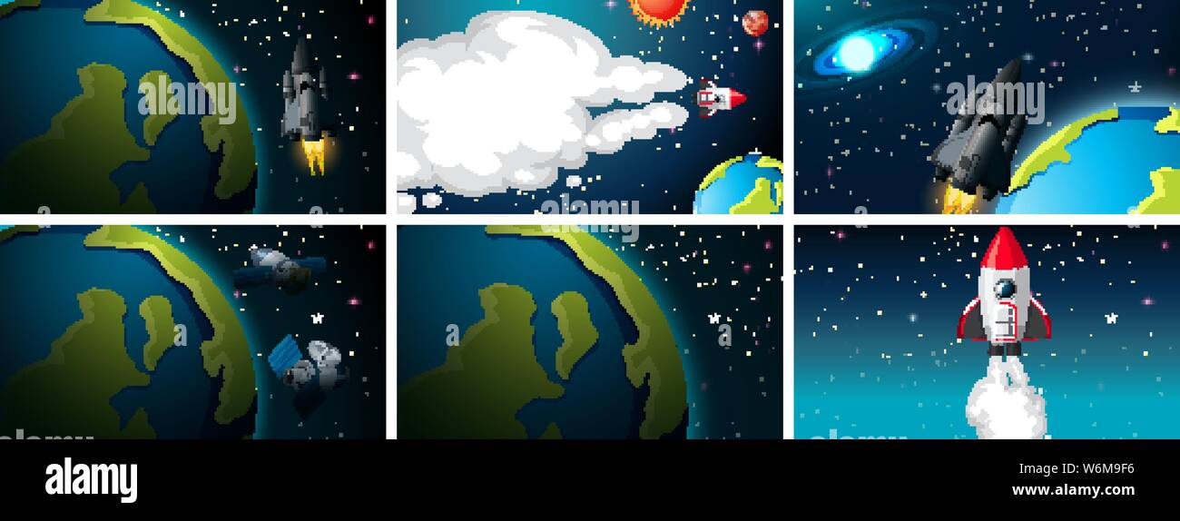 Set of earth and rocket scenes illustration Stock Vector Image & Art ...